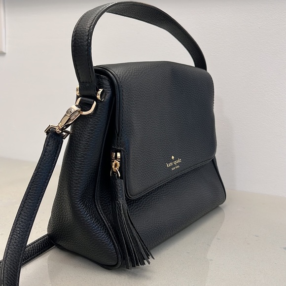kate spade | Bags | Kate Spade Black Pebbled Leather Fold Over ...